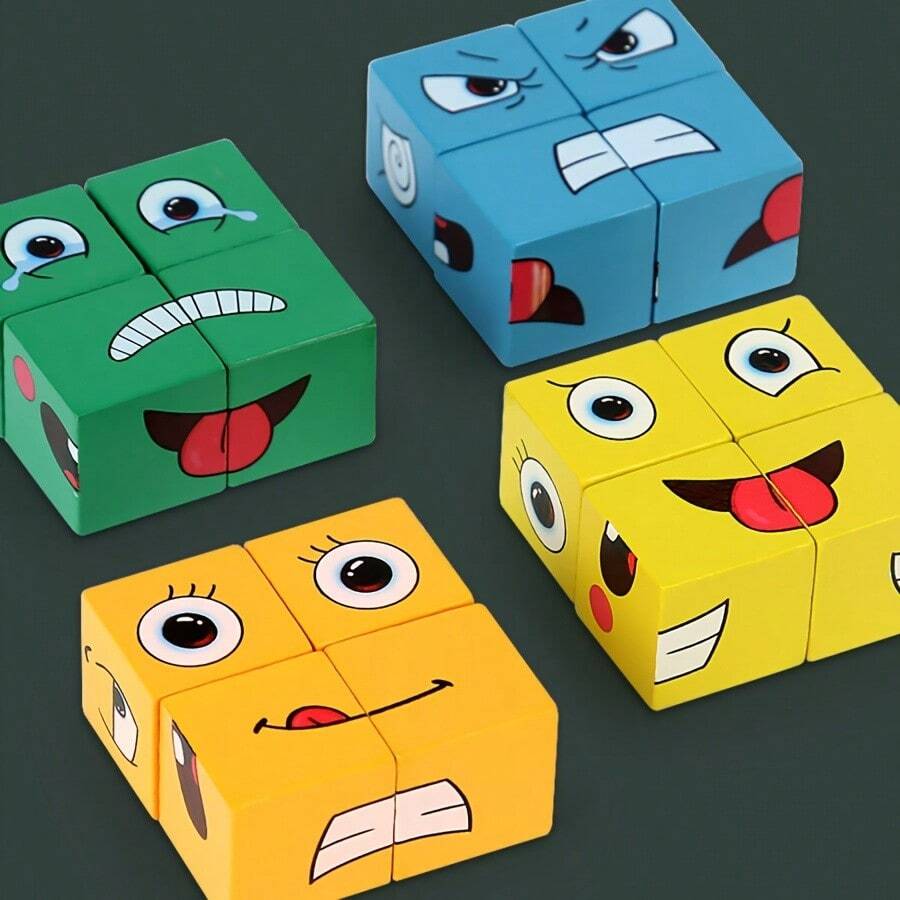 Wooden Emotion Matching Puzzle Blocks, Parent-Child Interactive Game ...