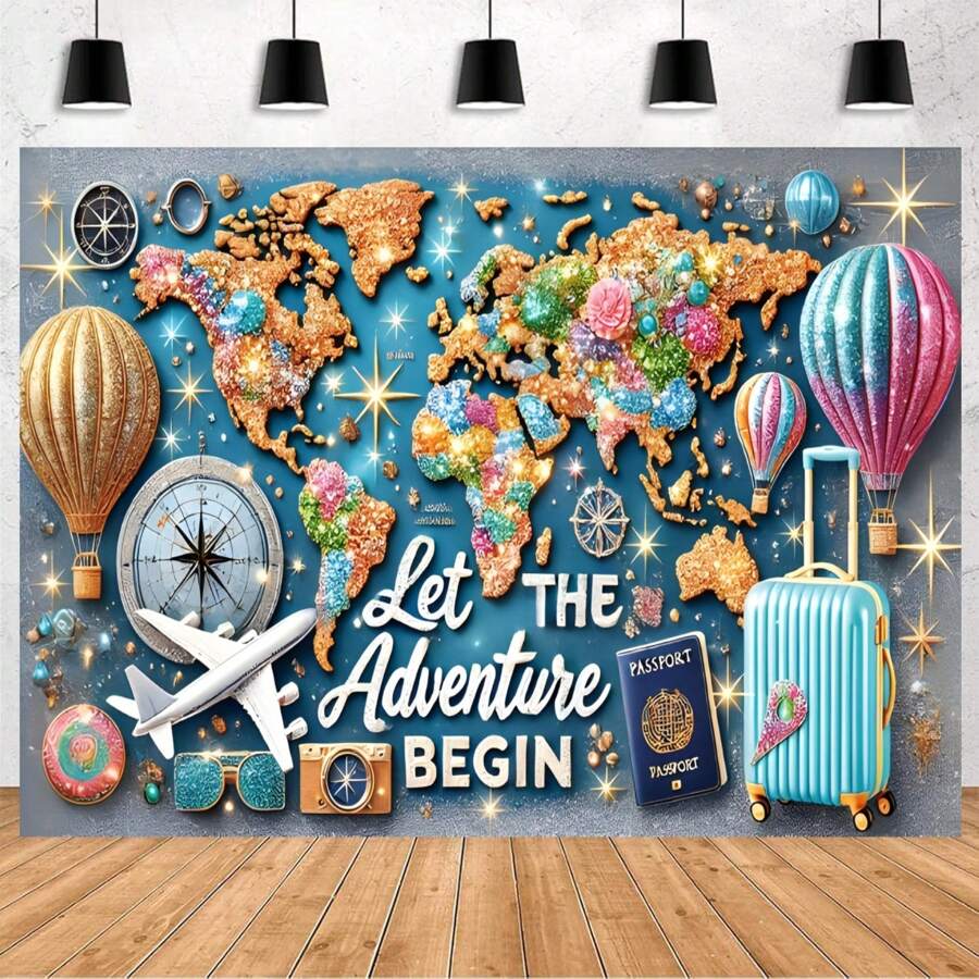 Let The Adventure Begin Travel Theme Photography Backdrop Fabric ...