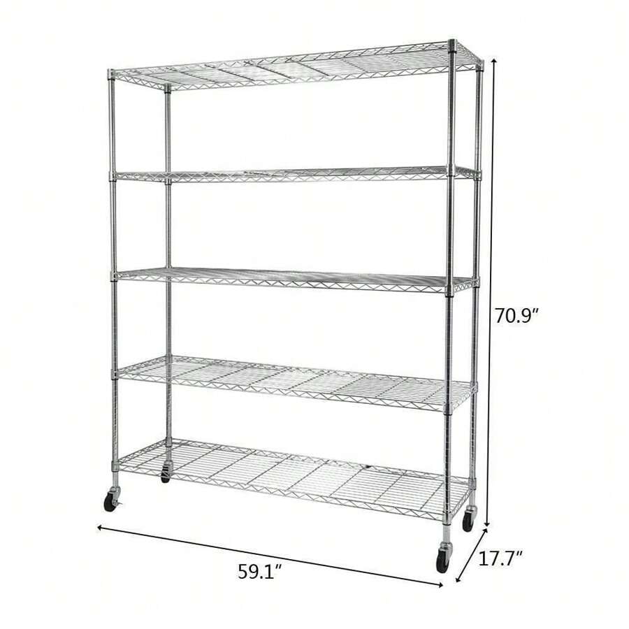 5 Tier Wire Rolling Shelving Unit On Wheels Adjustable Storage Rolling ...