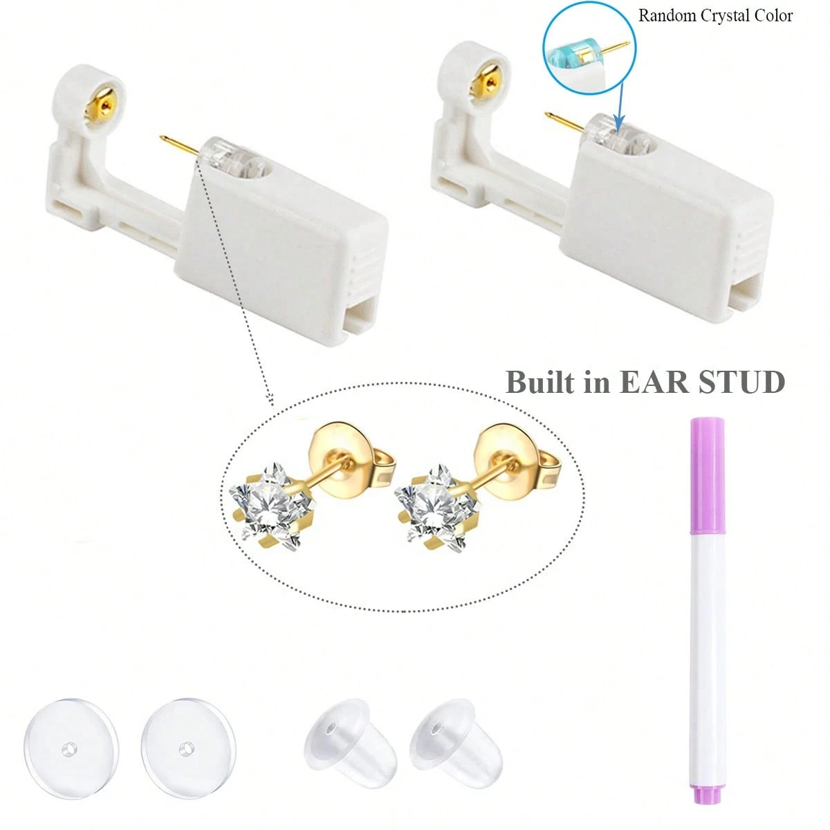 2 Packs Ear Piercing Kit,Disposable Ear Piercing Gun With Built In ...