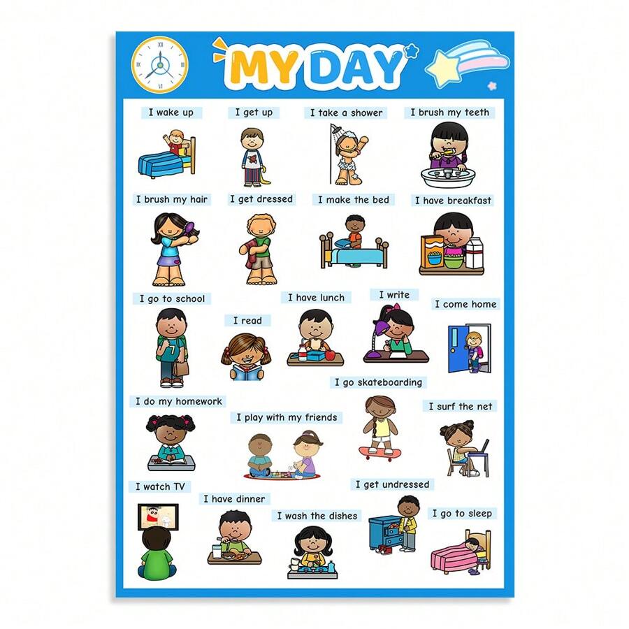 My Day Daily Routines Poster For Kid, Children English Language ...