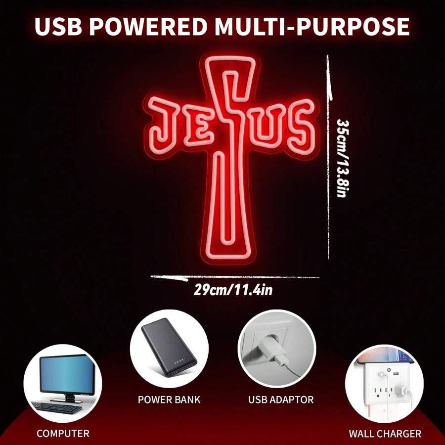 1pc Acrylic Material, Jesus Neon Signs, Jesus Neon Lights USB Powered ...