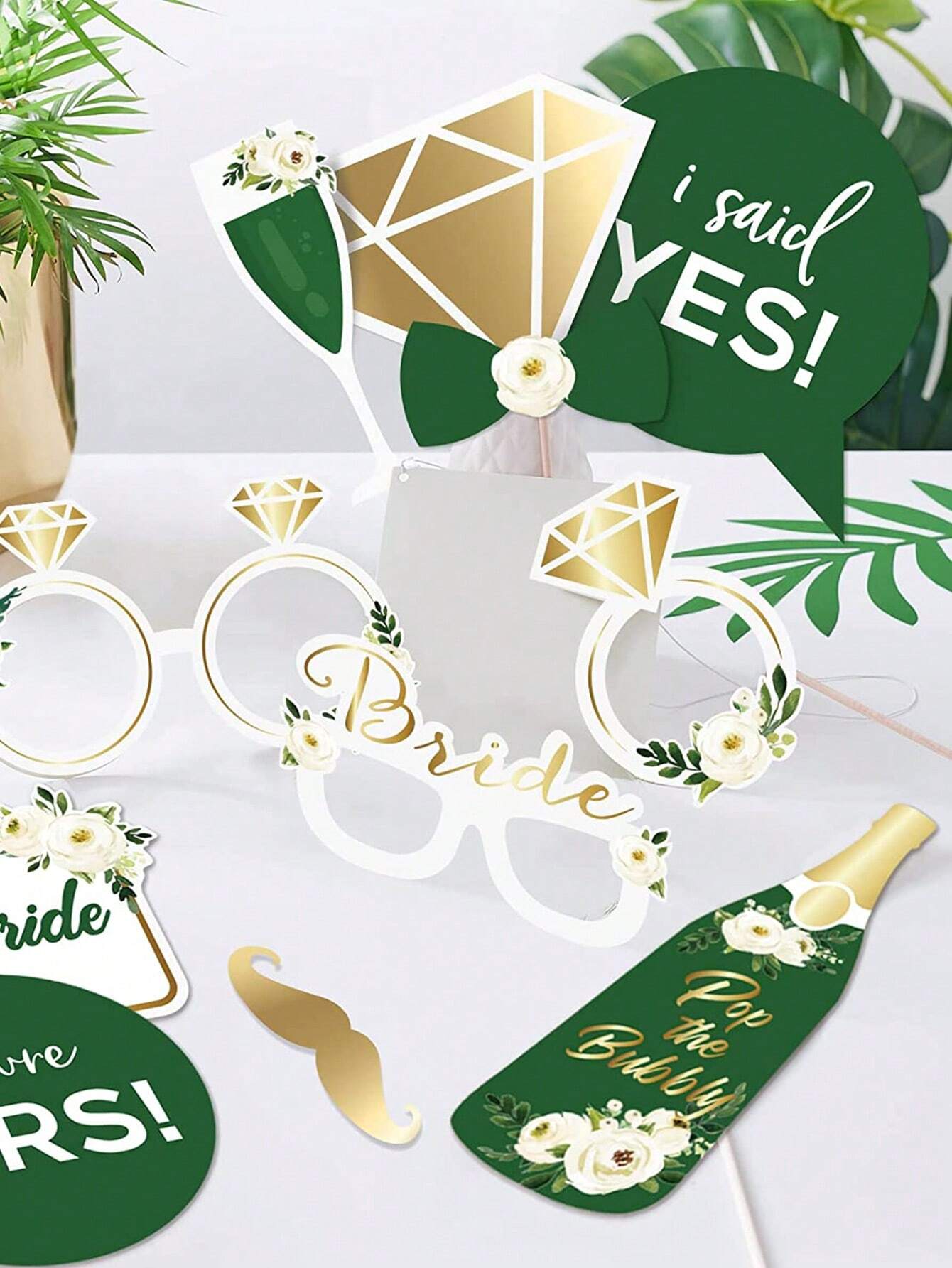 12 Pcs Green Gold/Rose Gold Wedding Photo Props Kit, Forest White ...