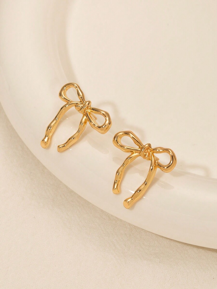 1 Pair Gold Bow Stud Earrings Bohemian Elegant Style Fashion Earrings ...