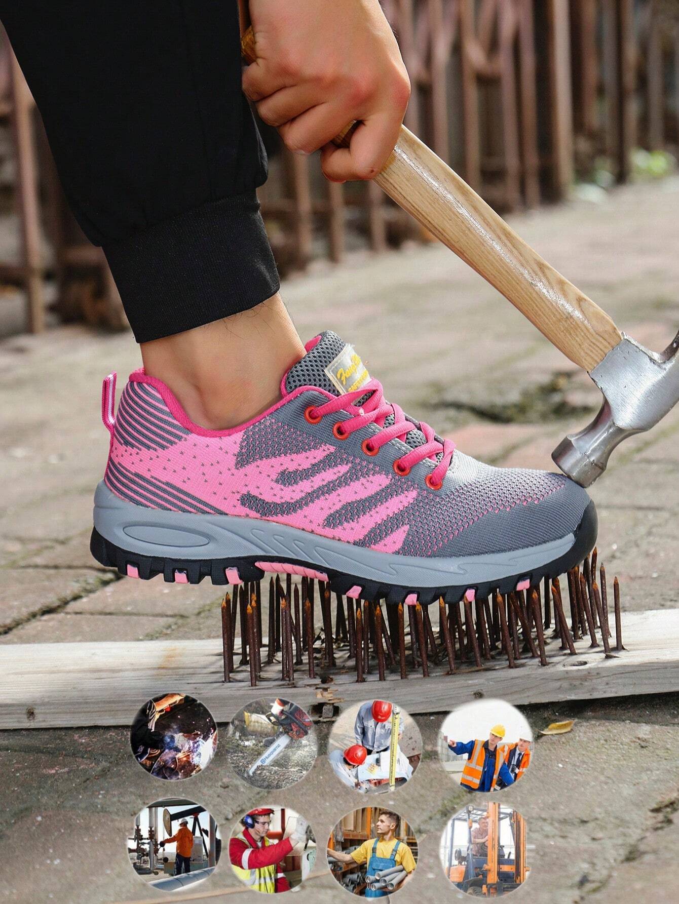 2025 Flame Pattern Anti-Crush Anti-Puncture Stay-Comfy Steel-Toe Flat ...