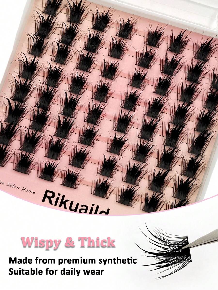 Rikuaild 64 Clusters D Curl Wet Look Clusters Lashes Manga DIY Messy Dramatic Wispy Thick ...