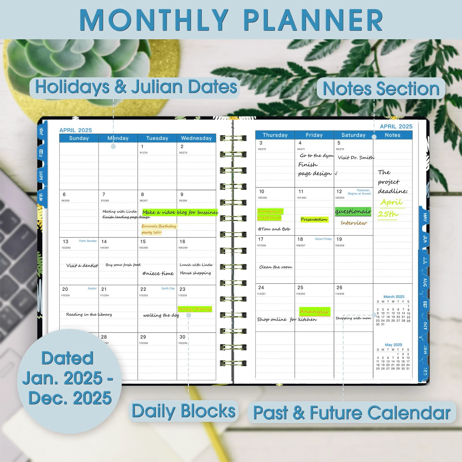 Akademischer Planer 2025, Premium Wochen- & Monatsplaner, Januar 2025 ...