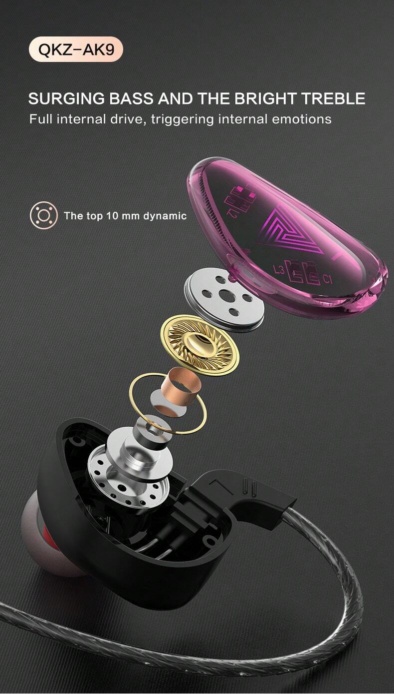 QKZ Originali cuffie QKZ AK9 con filo da 3,5 mm, auricolari HiFi con surround 3D, stereo In-Ear ...