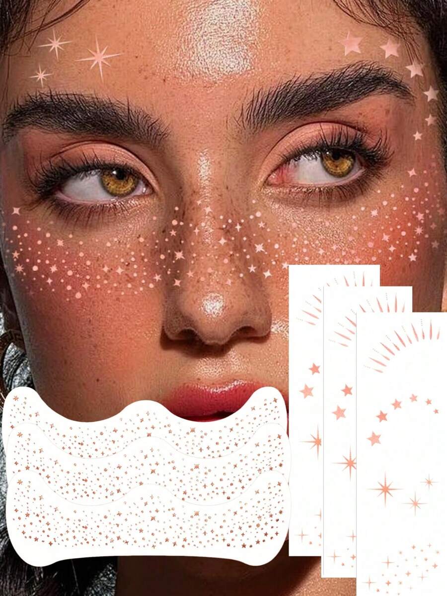 6 Sheets Sparkle Freckle Temporary Tattoo Glitter Freckles Makeup ...
