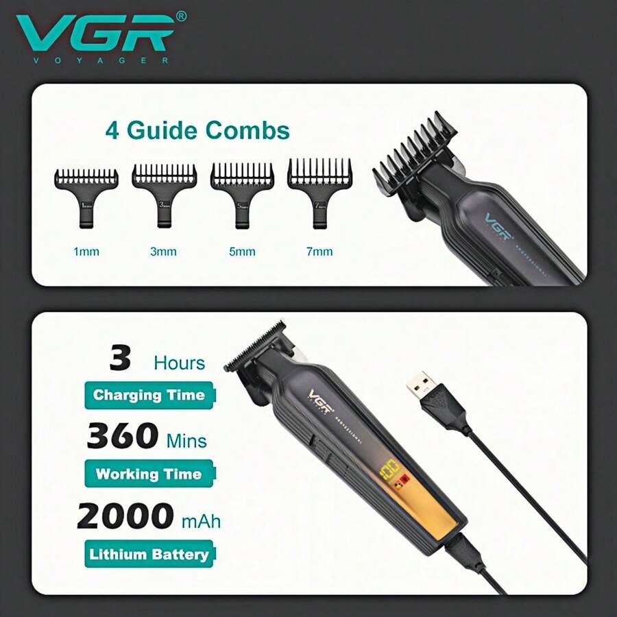 VGR VGR Hair Clipper Electric Digital Display Trimmer Three Colors Available Portable Hair ...