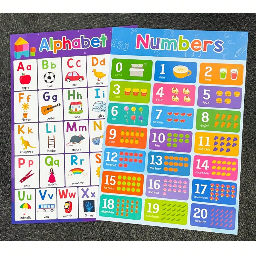 2 Pcs Big Educational Posters Learning Wall Chart Set For Kids Babies ...