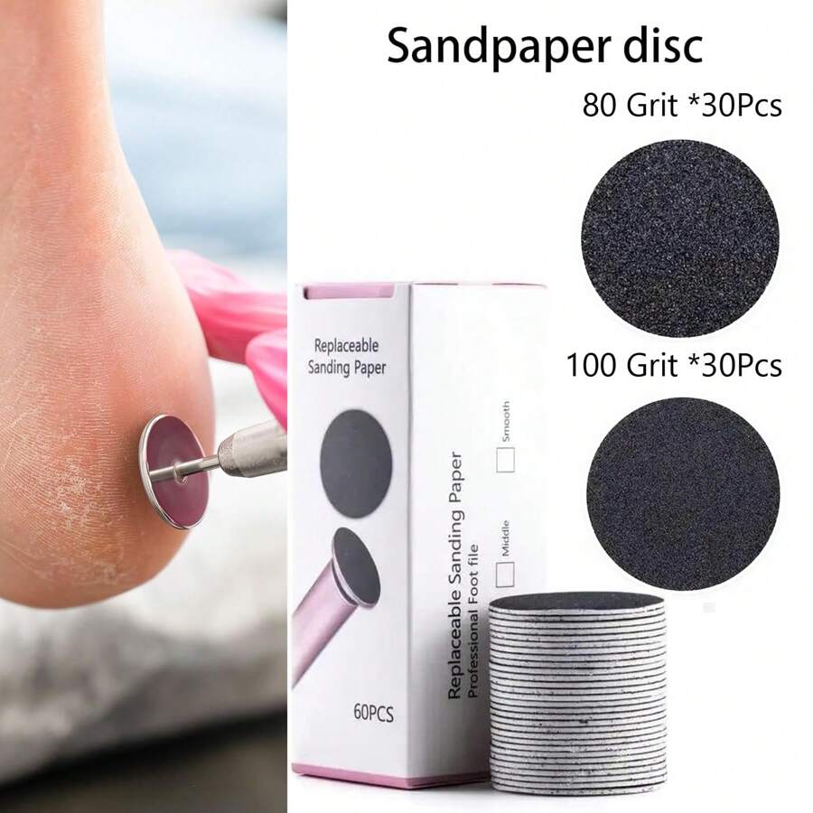 60Pcs Replacement Sandpaper Disk Round Foot File Sandpaper 80 And 100 ...