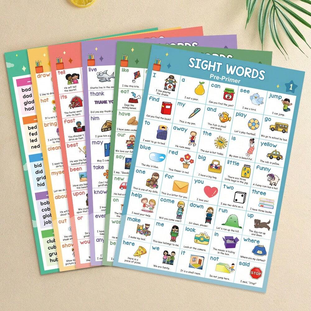 6pcs/Set 220 High Frequency English Sight Words Posters, Education ...