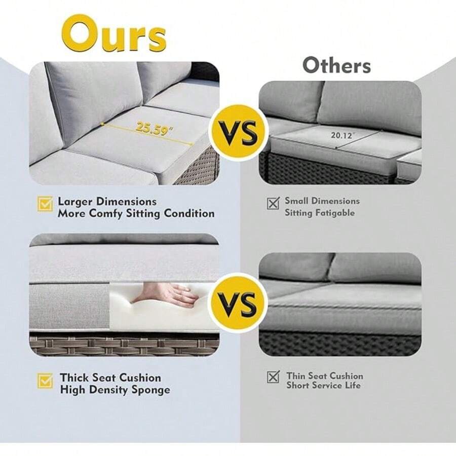 8 Pieces Outdoor Patio Furniture Sets,Rattan Conversation Sectional Set ...