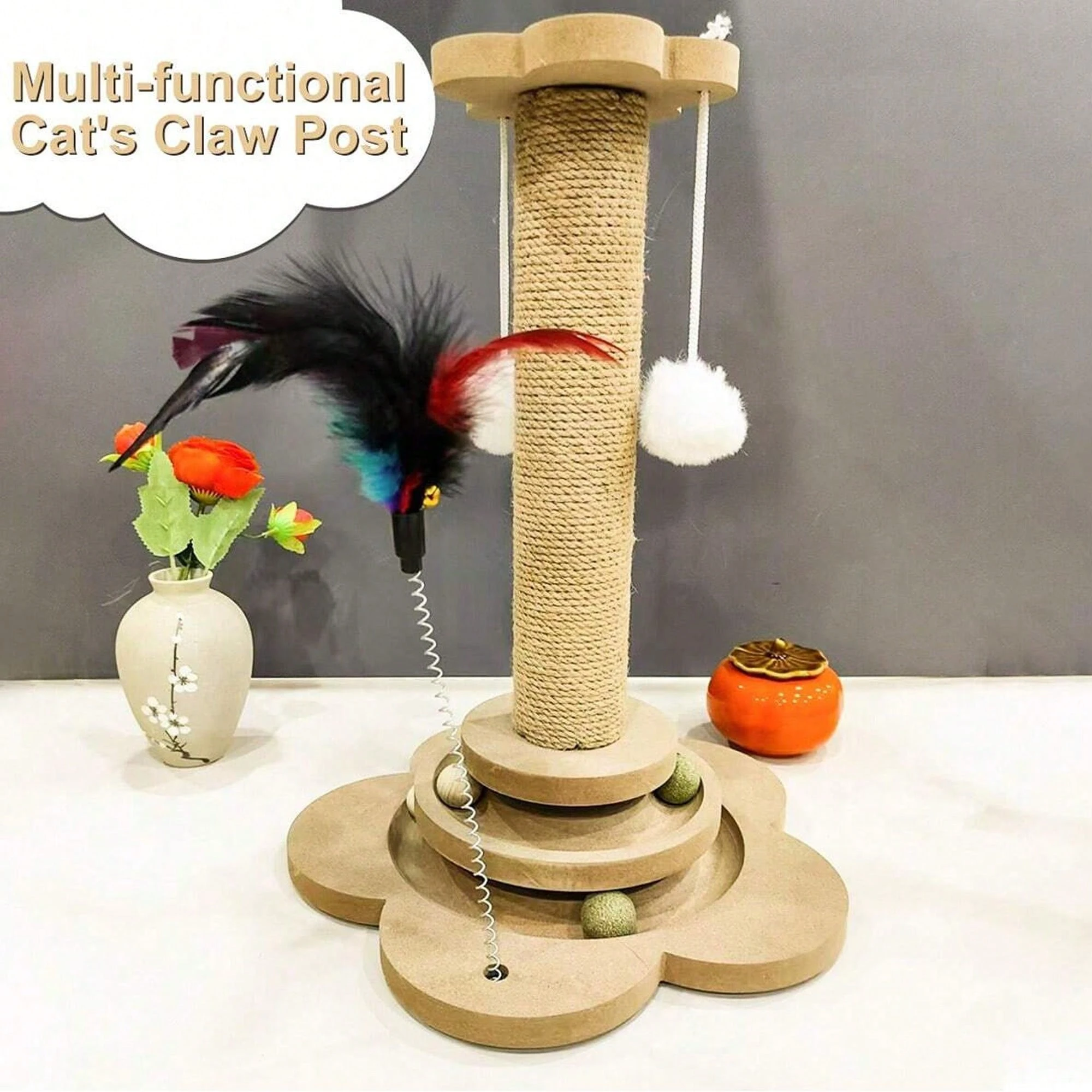 1pc Cat Toys Sisal Cat Scratcher Tower, Durable Scratch Post With Ball ...