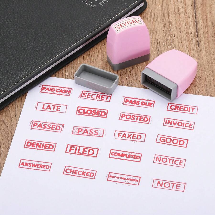 Zelfinktende stempel - Rode inkt, kantoorzegel met voorgevulde inkt ...