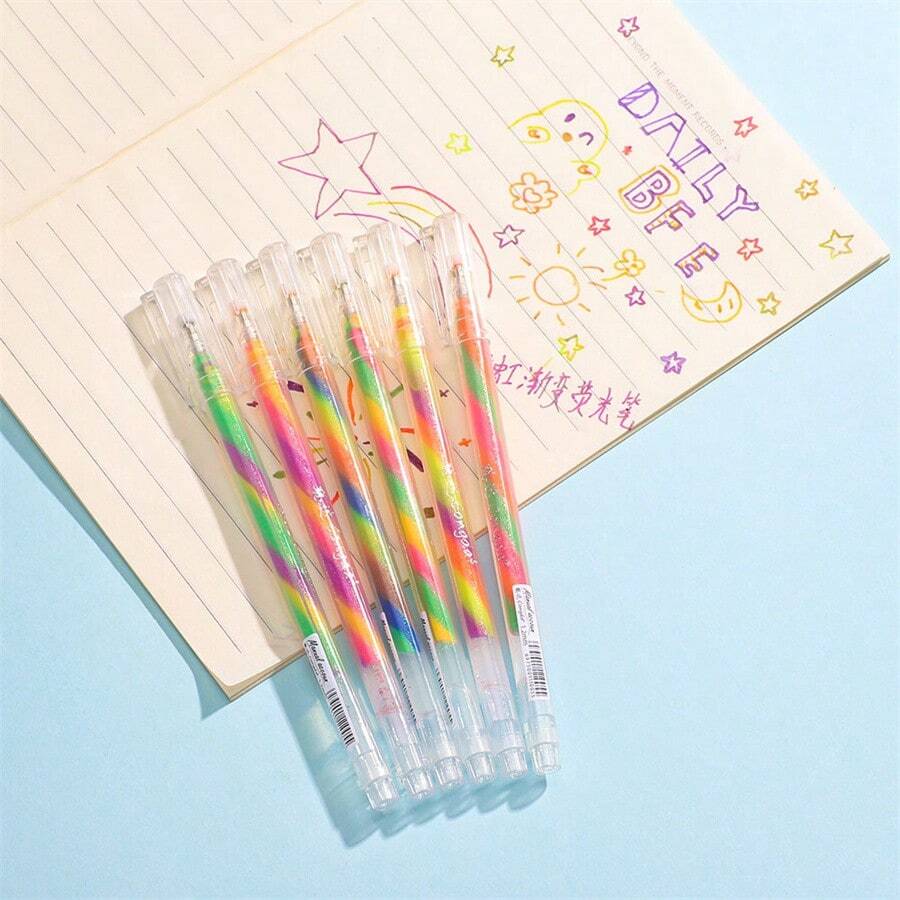 6 Colors Shiny Gel Pens, 12pcs Fine Tip Rainbow Gradient Markers ...