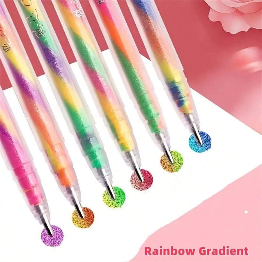 6 Colors Shiny Gel Pens, 12pcs Fine Tip Rainbow Gradient Markers ...