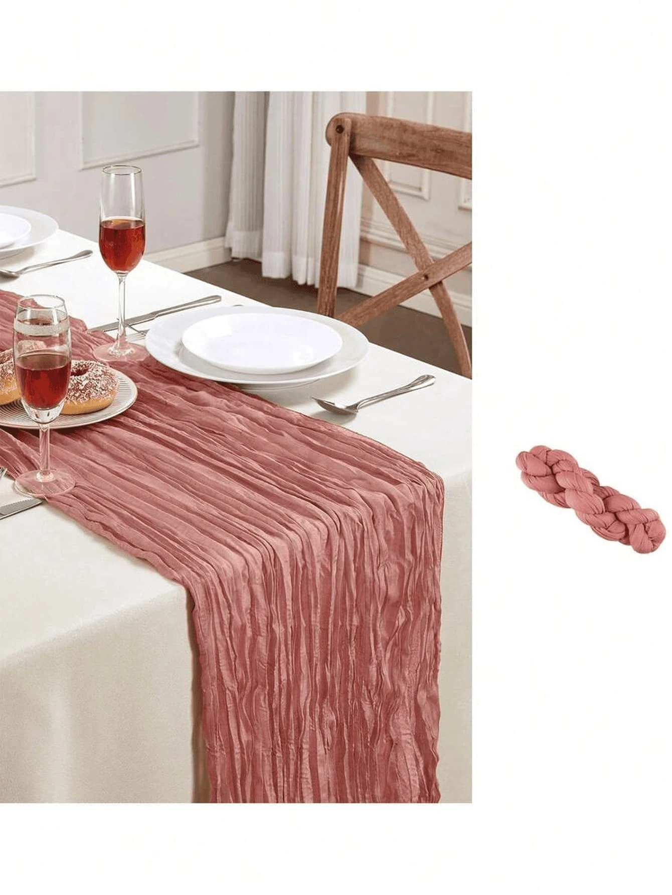 1/3pcs Pink Balinese Crinkle Chiffon Table Runner Bohemian Style Cable ...