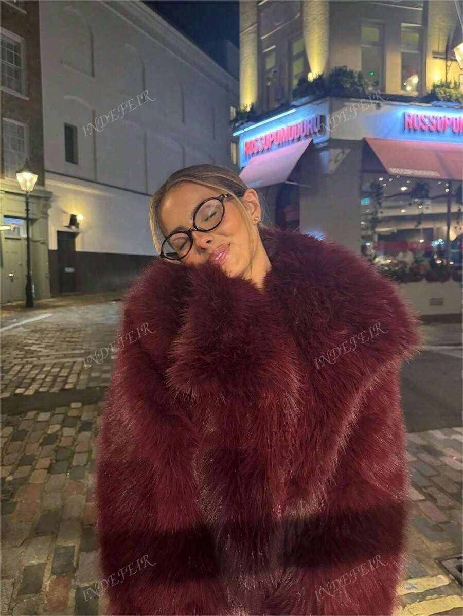 INDEFEIR New Autumn/Winter Faux Fox Fur Thickened Mid-Length ...