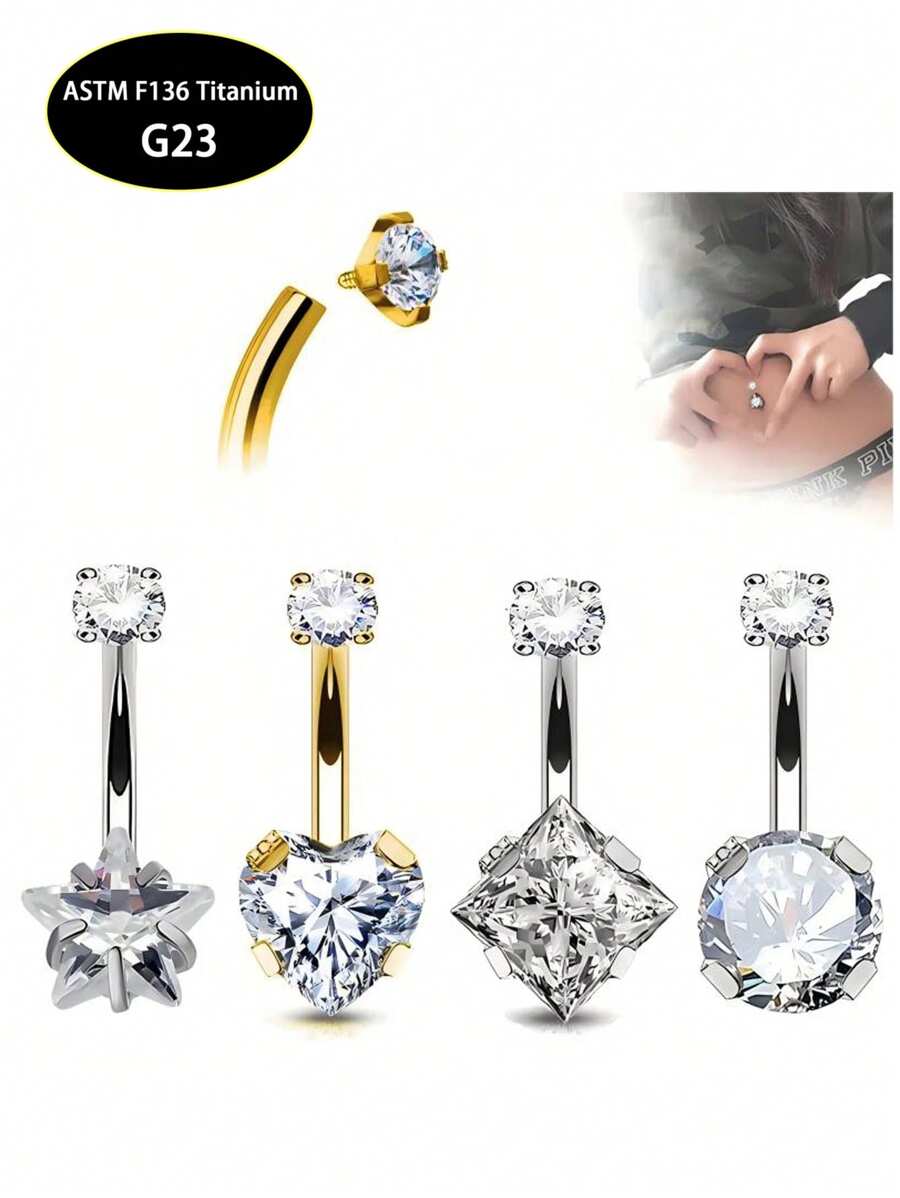 1pc G23 Titanium Alloy Internal Threaded Navel Piercing Jewelry - Star ...