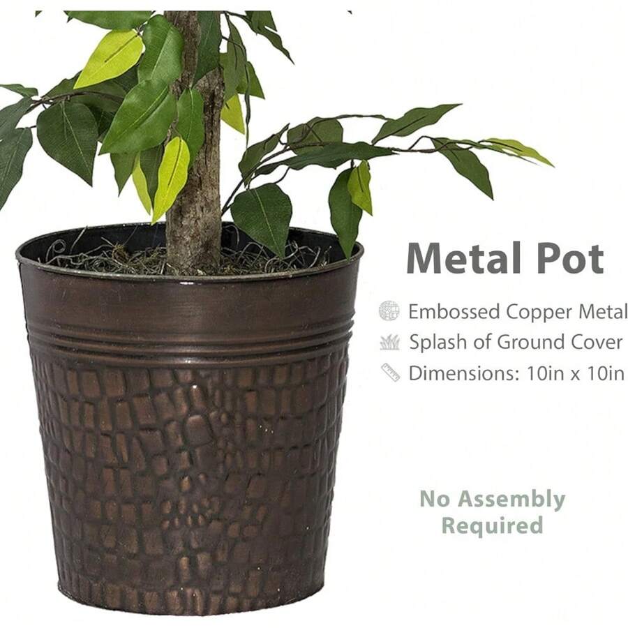 Artificial Ficus Tree With Real-Wood Trunk & Copper Metal Pot - Indoor ...