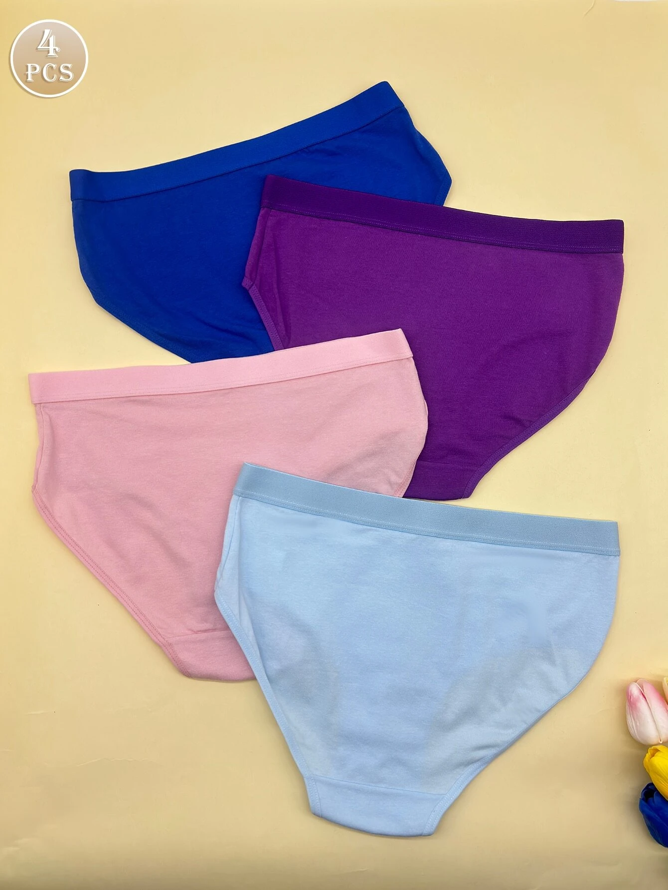 4 Pcs Women's Multi-Color Solid Color Triangle Underwear, Simple ...