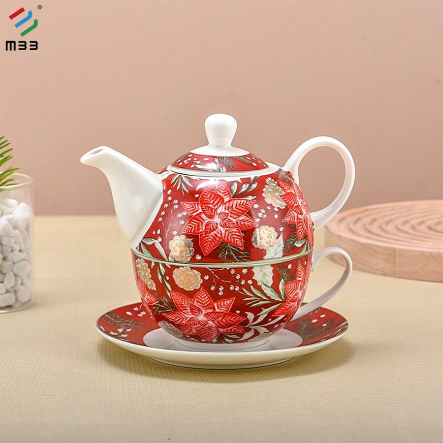 MBB 3-Piece Ceramic Tea For One Set, Porcelain Floral Teapot Cup Saucer ...