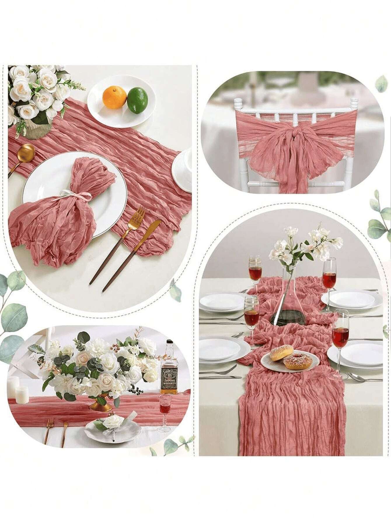 1/3pcs Pink Balinese Crinkle Chiffon Table Runner Bohemian Style Cable ...
