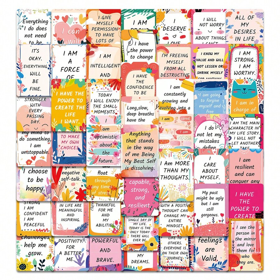 50 Motivational And Positive Affirmation Cards With Colorful Designs ...