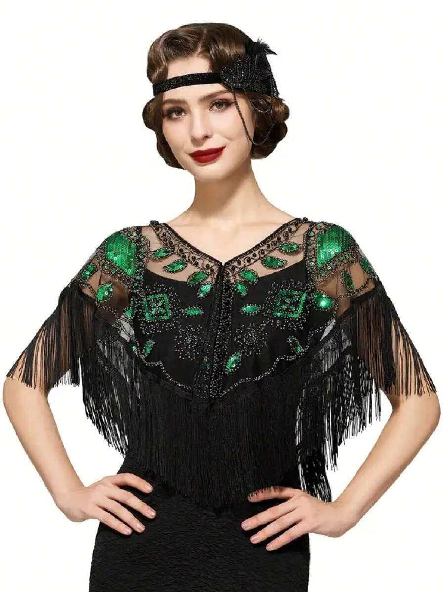 1920s Women's Shawl Wraps Sequin Beaded Bridal Shawls Flapper Evening ...