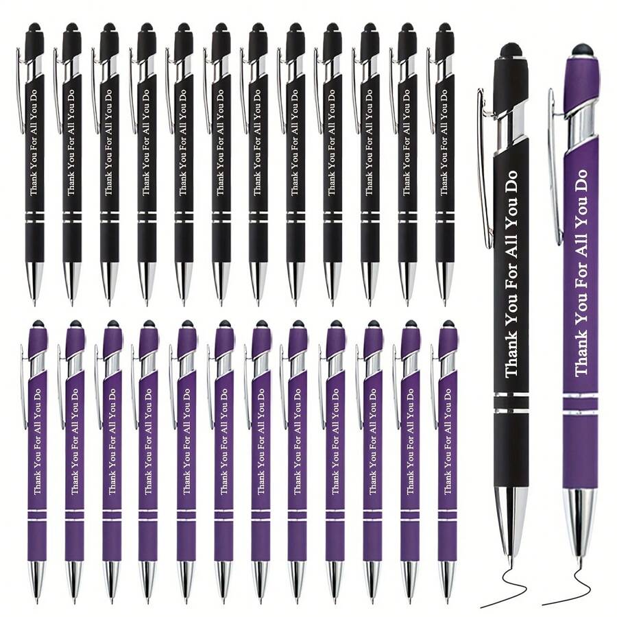 24pcs Black & Purple Ballpoint Pens With Stylus Tip, Appreciation Gifts ...