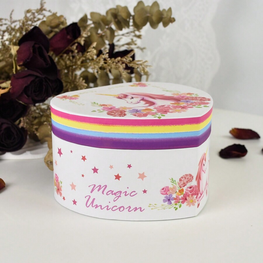 Magical Unicorn Heart-Shaped Musical Jewelry Box, Wind-Up 8-Note Music ...