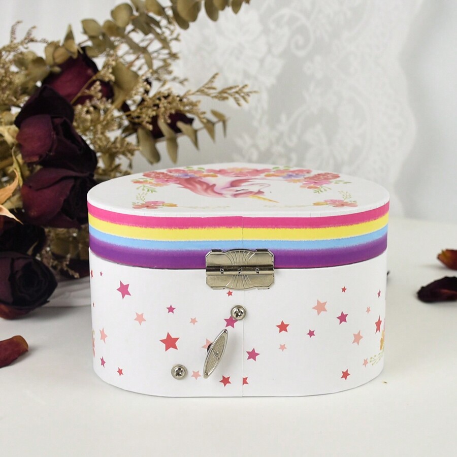 Magical Unicorn Heart-Shaped Musical Jewelry Box, Wind-Up 8-Note Music ...