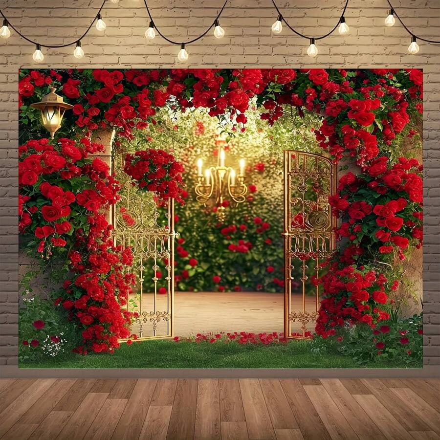 1PC, Garden Polyester Photography Backdrop, Red Rose Valentine's Day ...