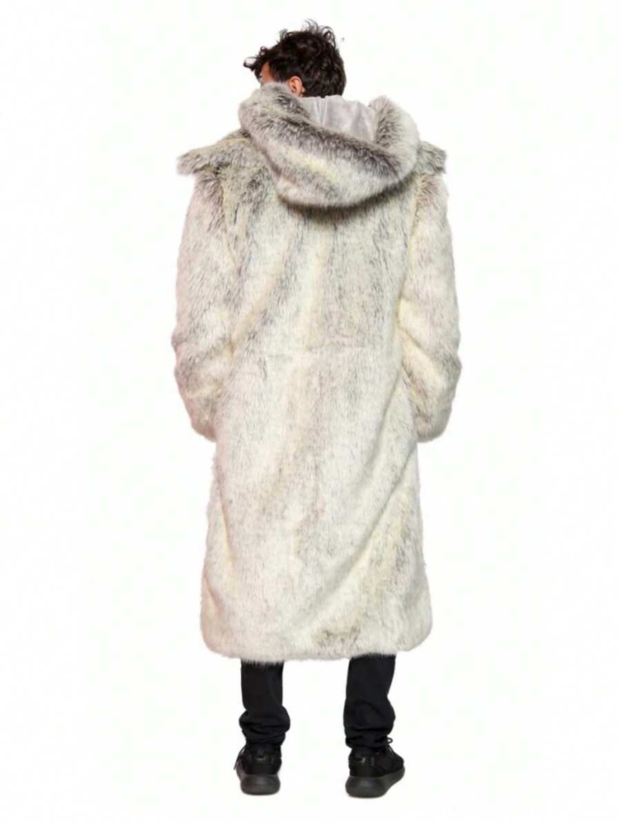 Men Long Faux Fur Hooded Classic Faux Fur Coat | SHEIN EUR
