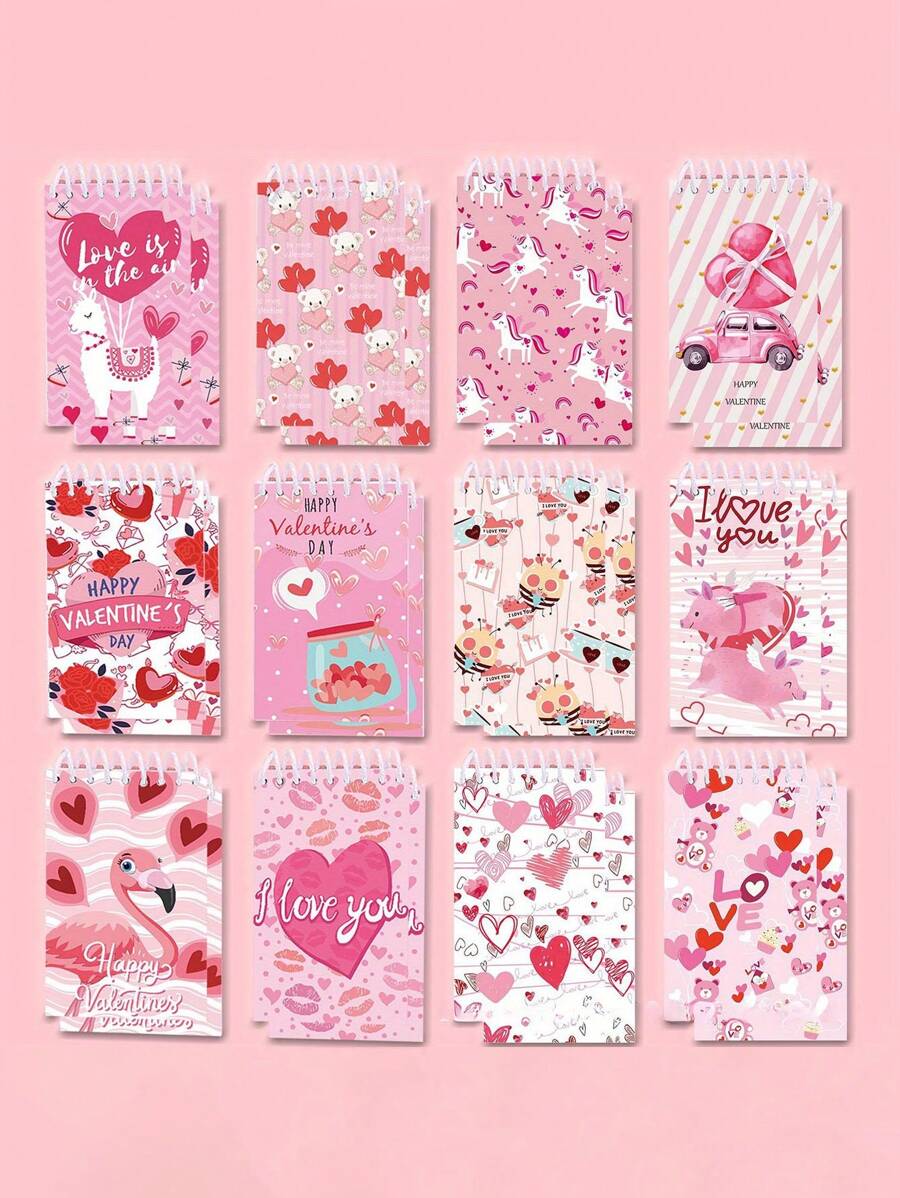 12pcs Valentine'S Day Themed Mini Coil Notebooks, Love Motif, Dotted Pages, Tear-Out Loose Leaf ...