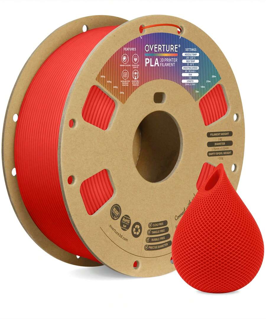 OVERTURE PLA Filament 1.75mm PLA 3D Printer Filament, 1kg Cardboard ...