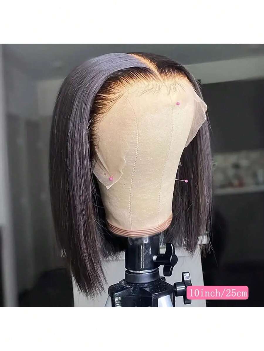 Perruque Bob sans colle de 16 pouces, cheveux humains pré-coupés, perruque frontale en dentelle ...