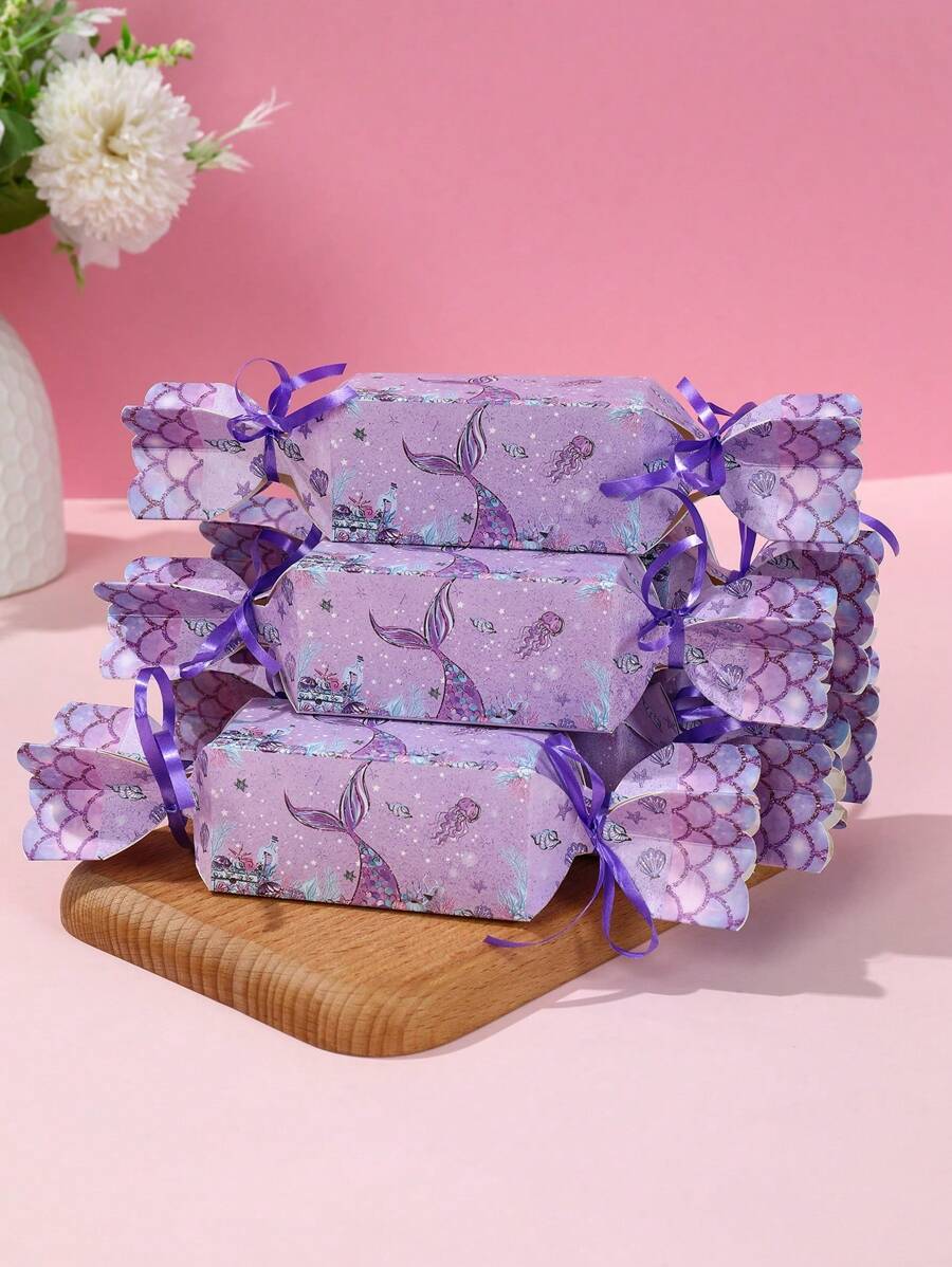 6pcs Purple Mermaid Style Gift Boxes With Ribbon, Mermaid Theme ...