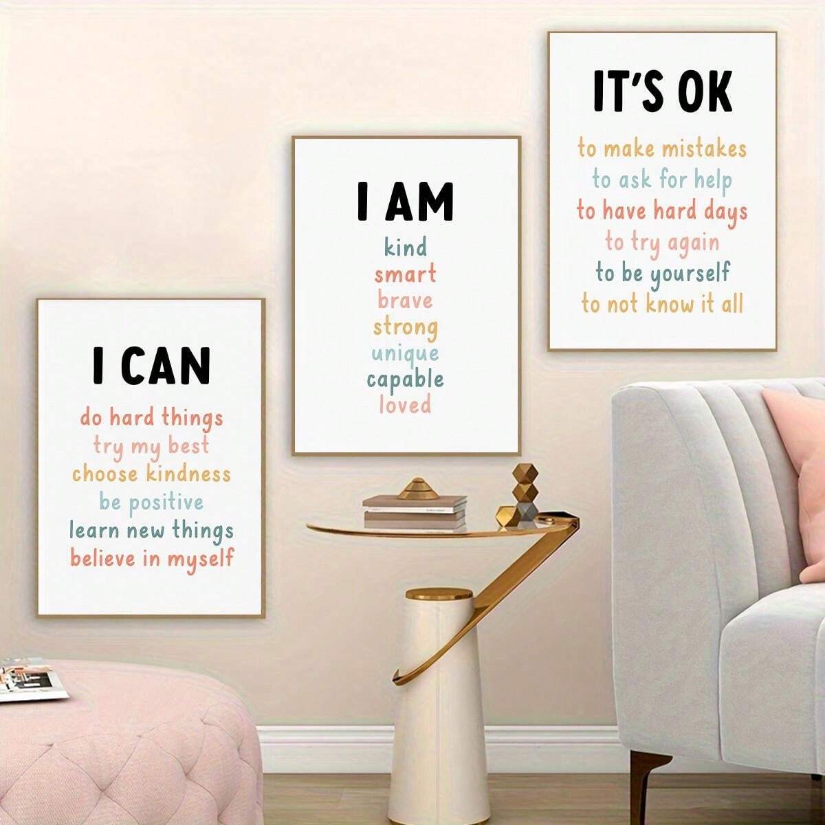 3 Pieces Finished Framed Children's Affirmations Quote Poster , Daily ...