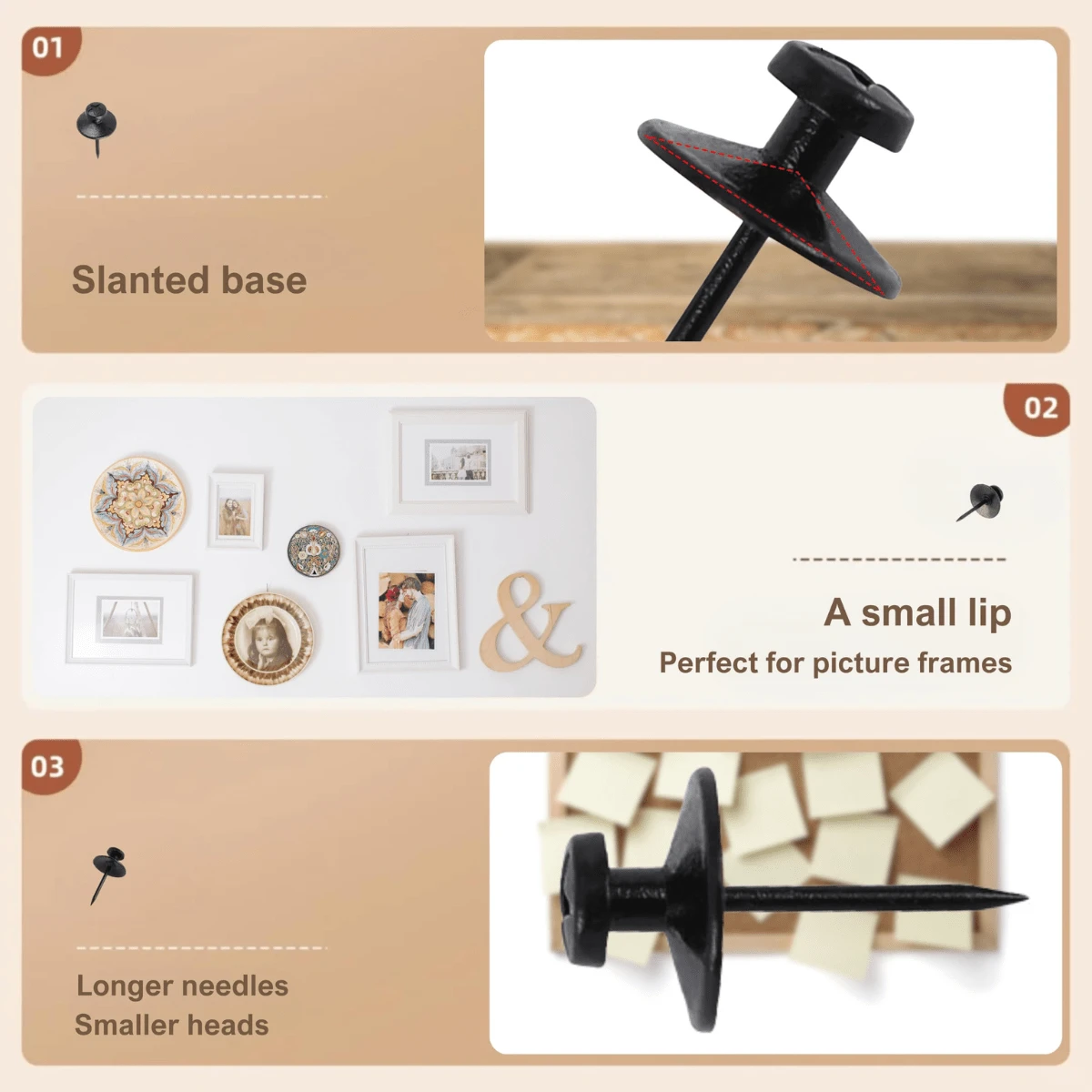 40-Pack Double Headed Metal Picture Hanging Nails, Black Wall Tacks For ...