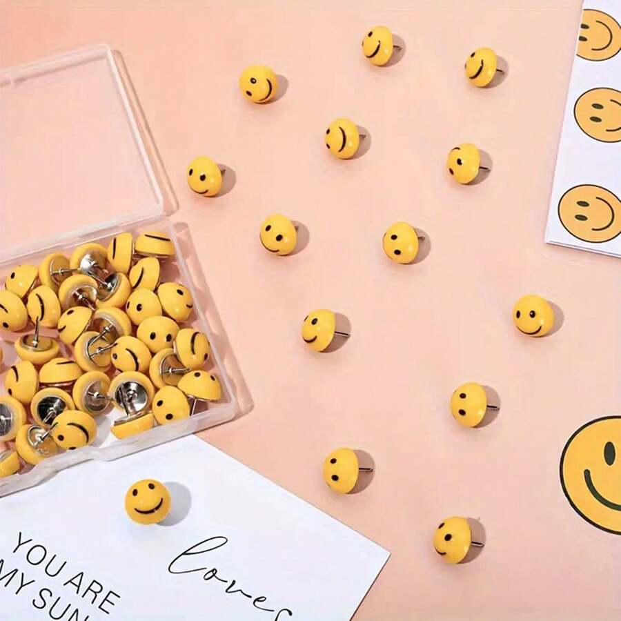 20Pcs/30Pcs Push Pins With Happy Face Design, Decorative Flat Thumb ...