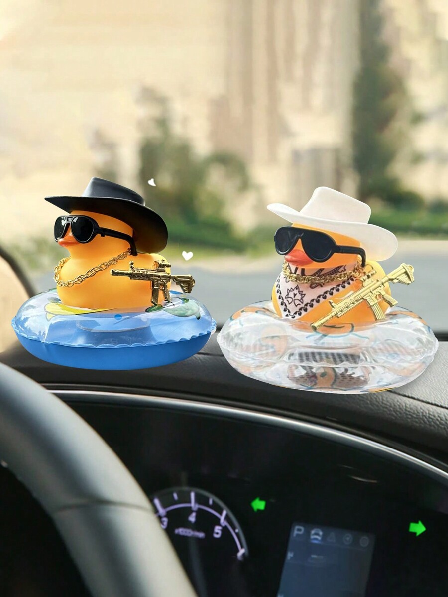 Patito de goma estilo vaquero para coche, pato decorativo amarillo para ...