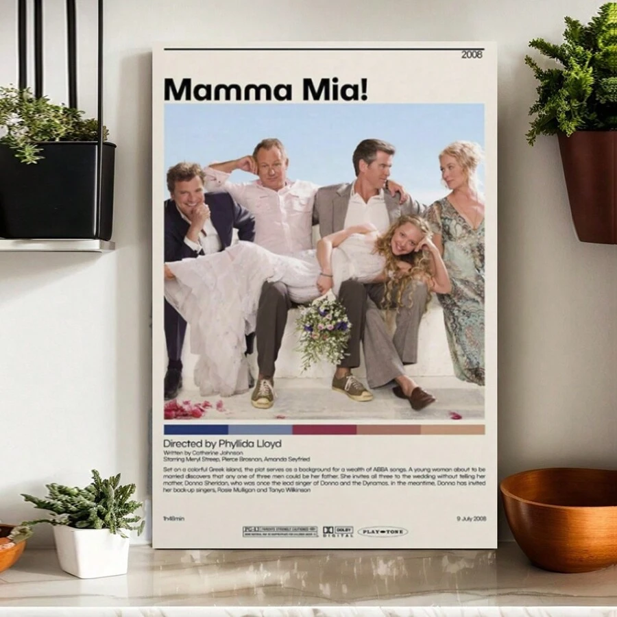 Mamma Mia! Minimalist Movie Poster Vintage Poster Canvas 90s Wall Art ...
