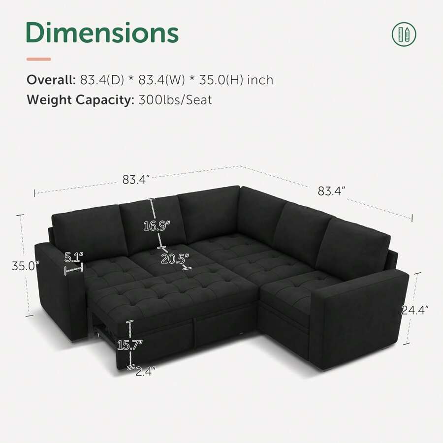 Modular Sectional Sleeper Sofa With Pull Out Bed, Rearrangeable ...