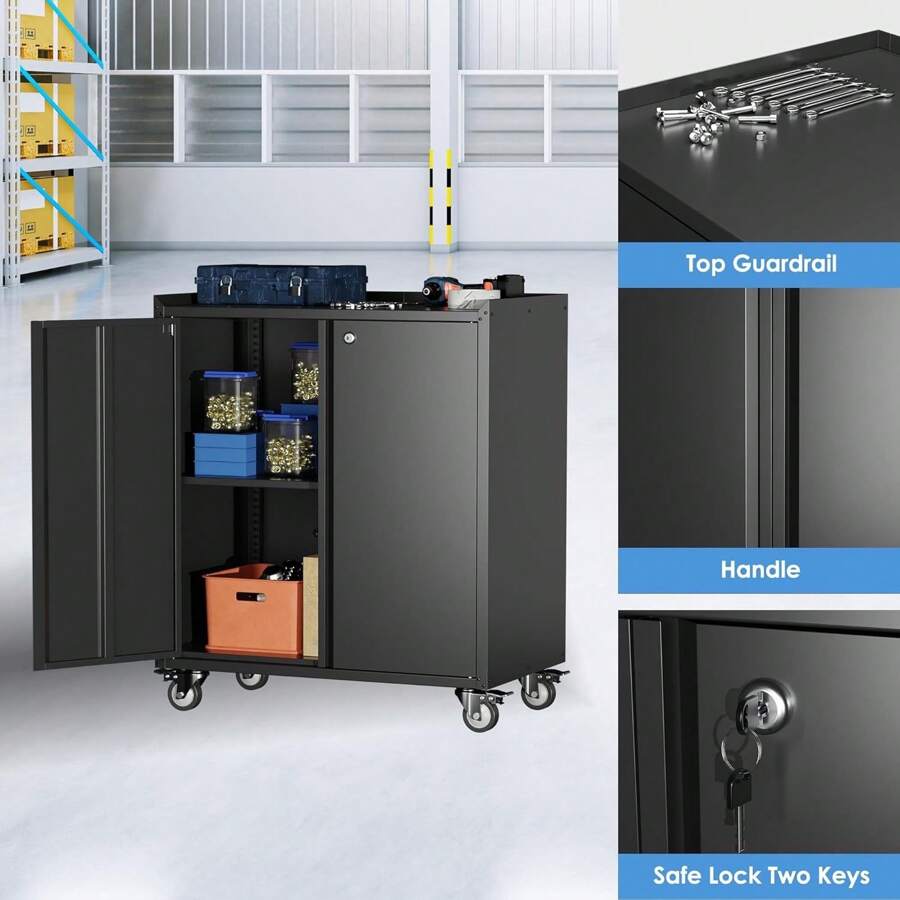 Metal Storage Cabinet With Wheels, Locking Garage Tool Cabinet, Rolling ...