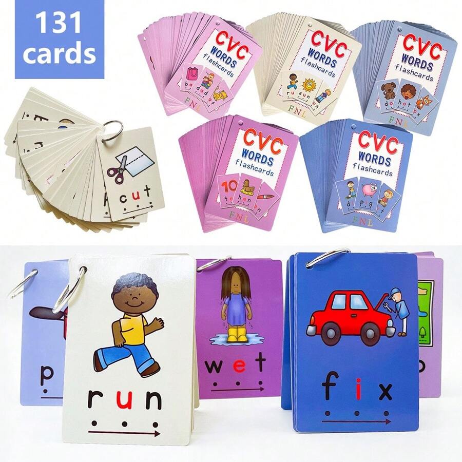 131pcs Phonics CVC Words Flashcards Baby Kid Learning English Phonics ...