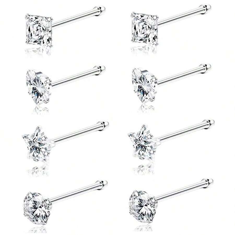 8Pcs Sets 20G Nose Rings Studs For Woman Hypoallergenic Stainless Steel ...