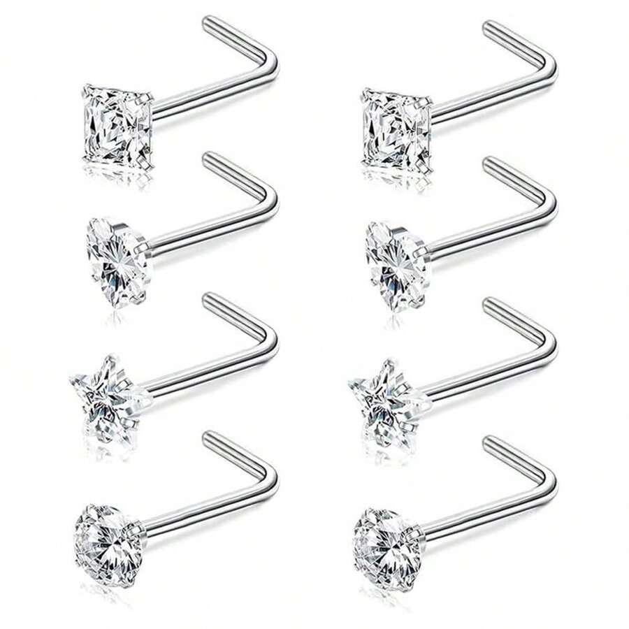 8Pcs Sets 20G Nose Rings Studs For Woman Hypoallergenic Stainless Steel ...